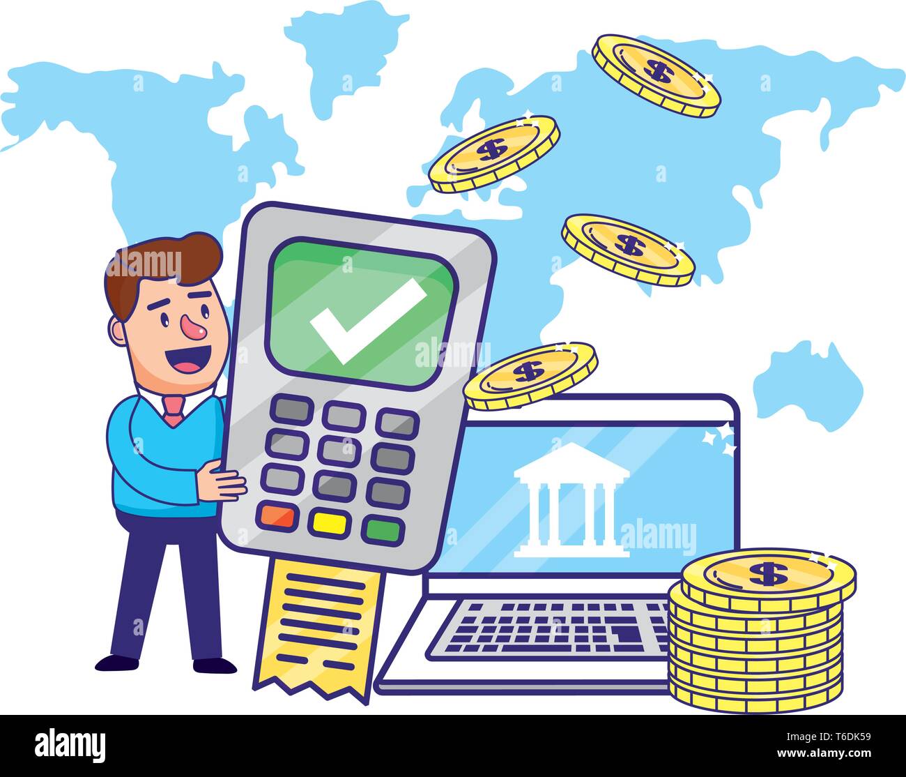 saving money finance concept with technology device and bank elements ...