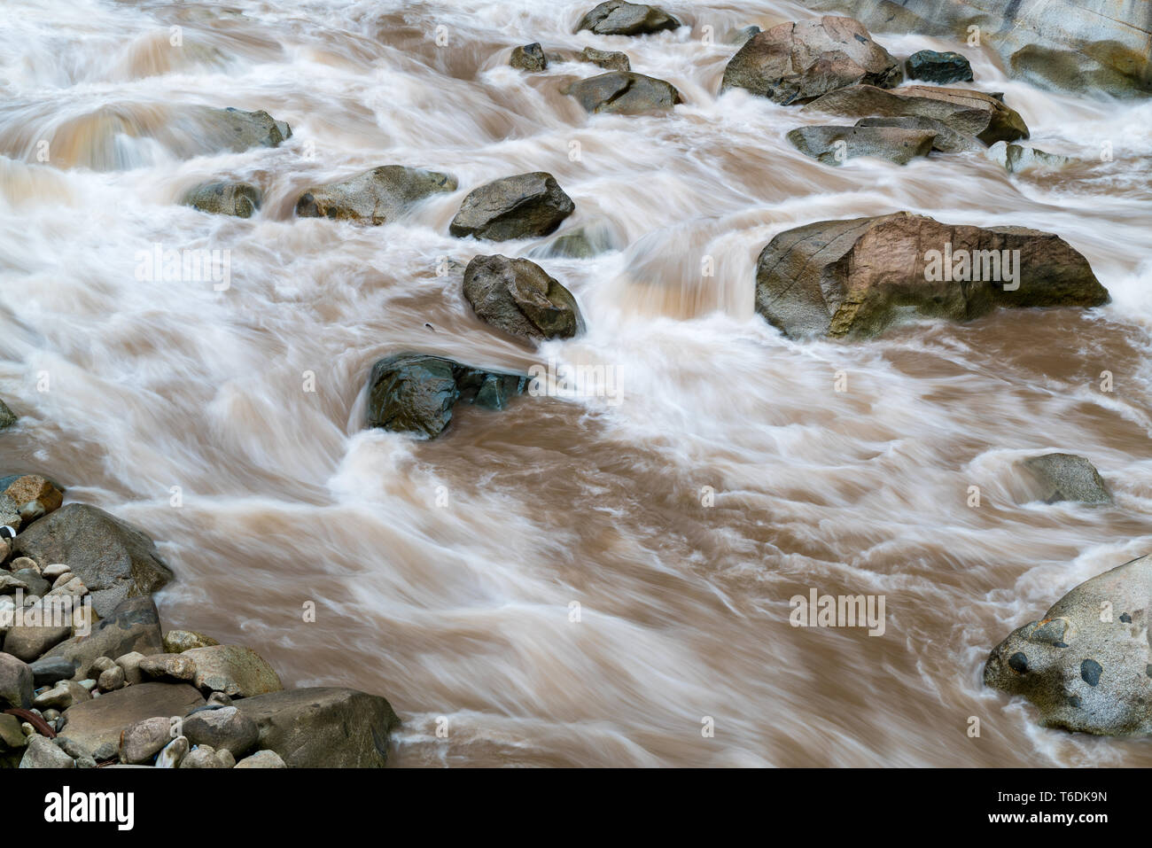 Rapids of the Urubamba River at Aguas Calientes in Peru after heavy ...