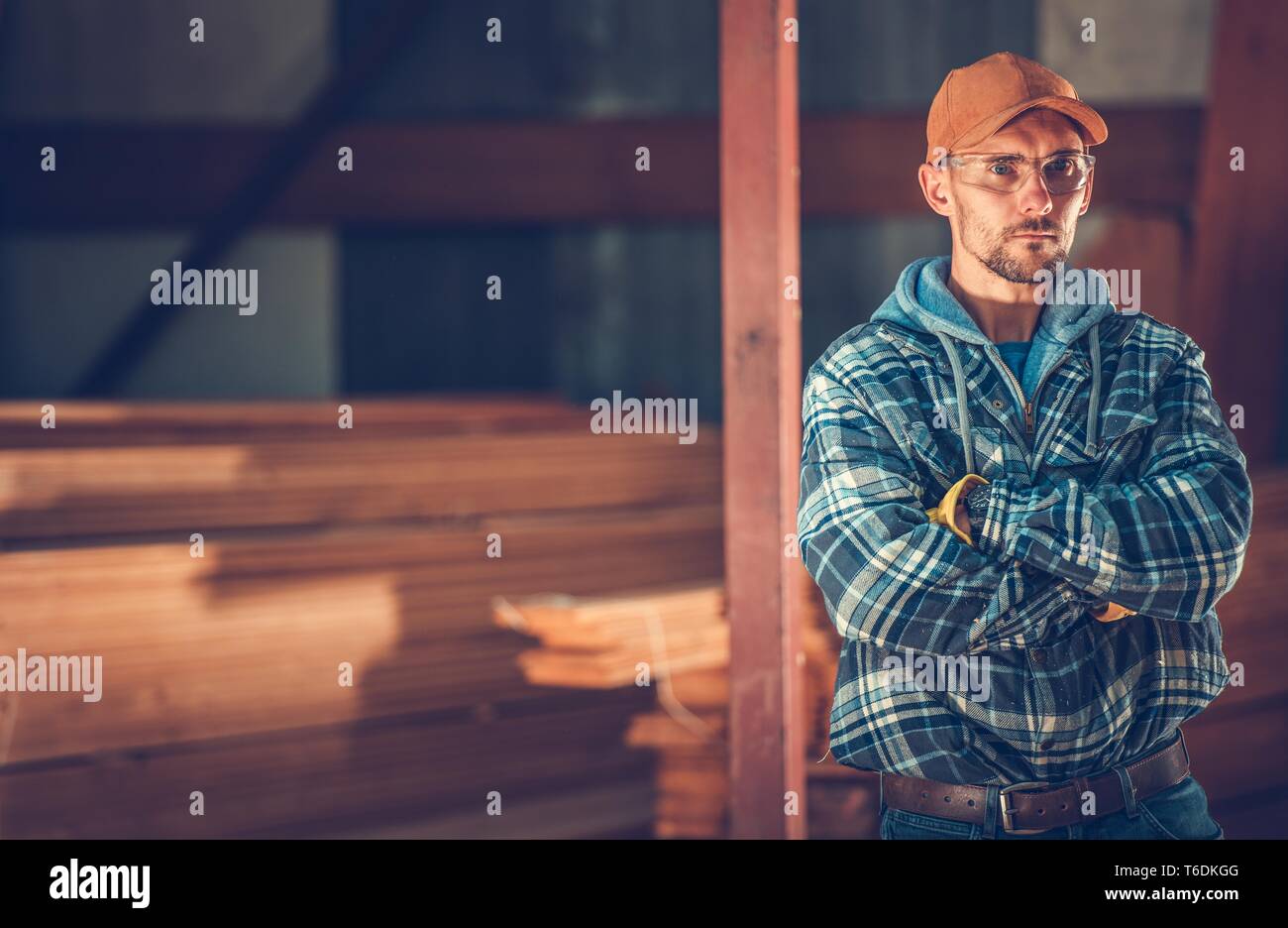 Construction Contractor Portrait. Caucasian Men Wearing Safety Glasses ...