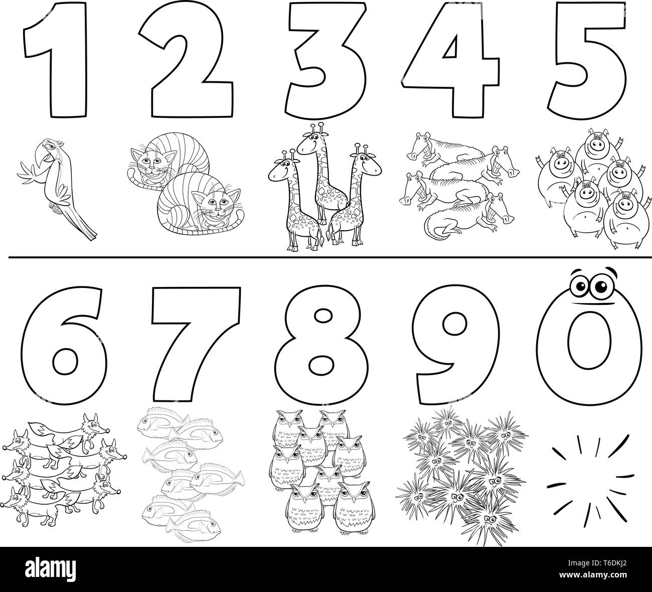 Black and White Cartoon Illustration of Educational Numbers Set from ...