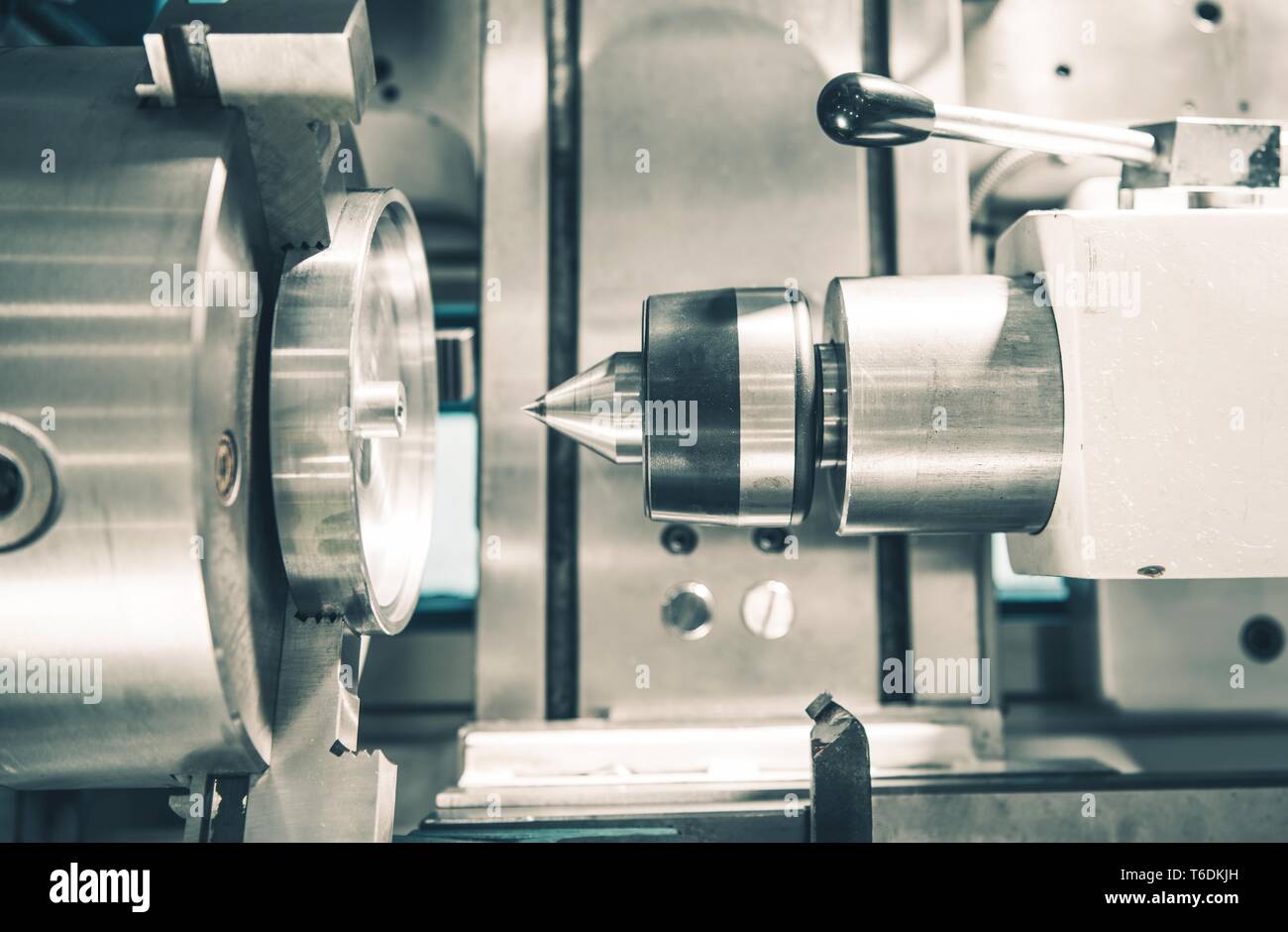 Metal Working Lathe Machine Closeup. Processing Metallic Material Stock ...