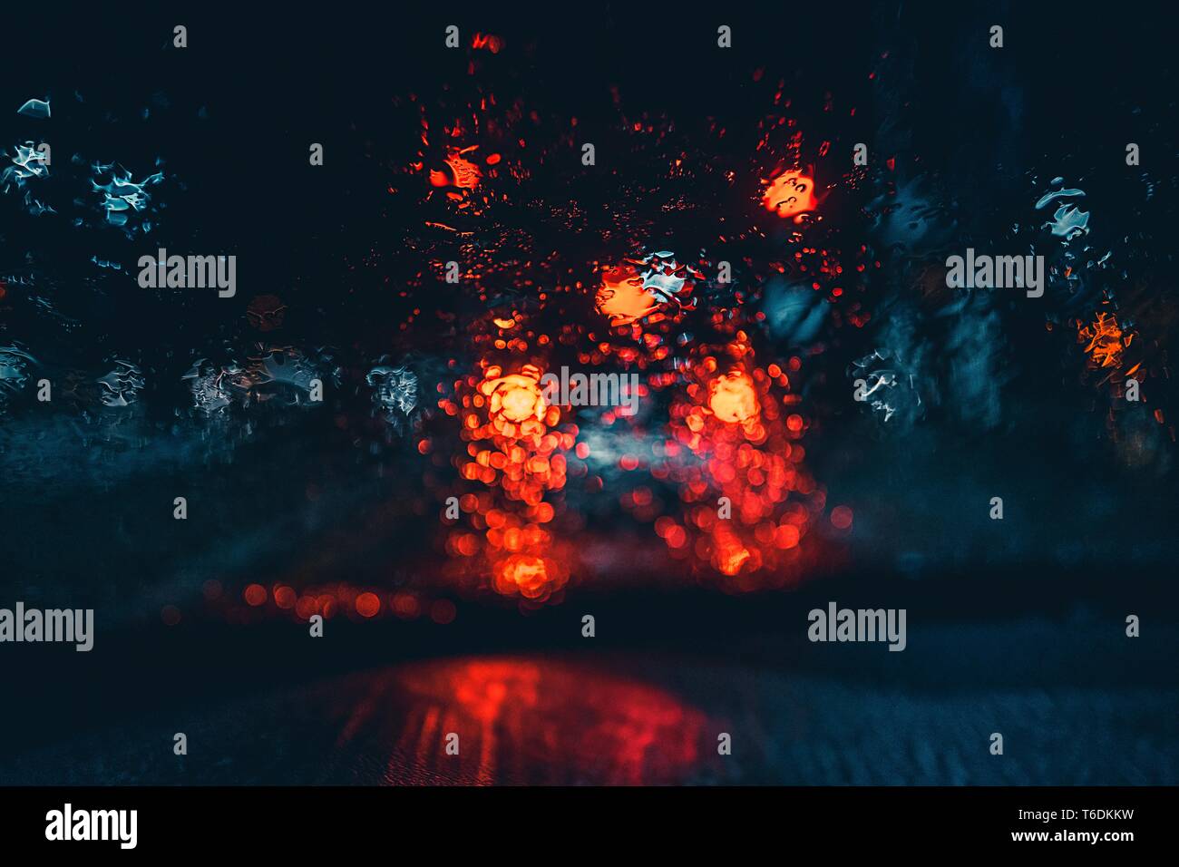 Blurry wet car lights from inside of a car Stock Photo - Alamy