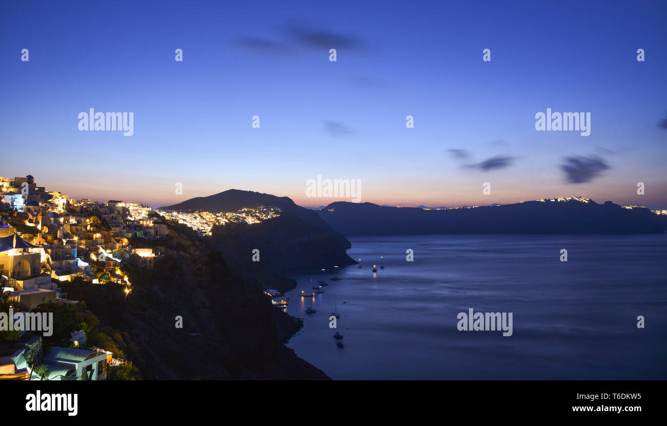 Night scene of Santorini Island, Greece. Santorini is the most popular ...