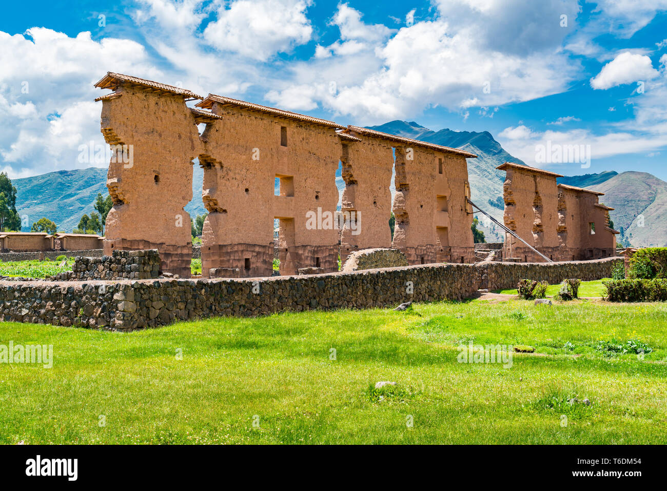 Central wall of the Temple of Wiracocha or Temple of Raqchi in Cusco ...