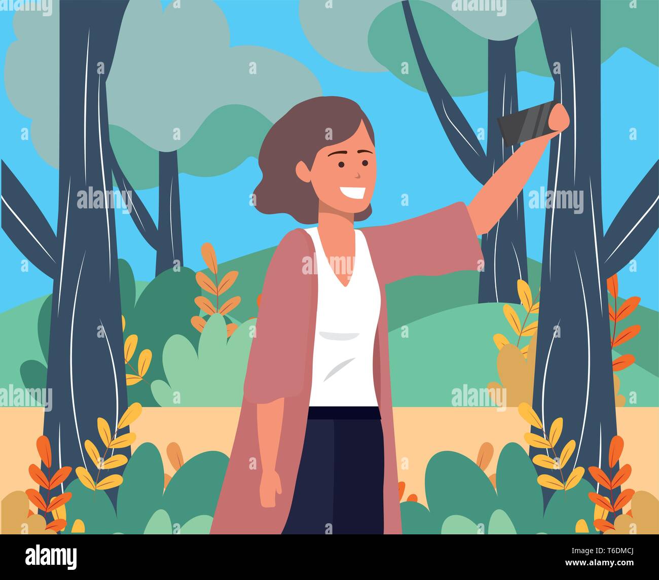 Millennial person stylish outfit portrait using smartphone social media ...