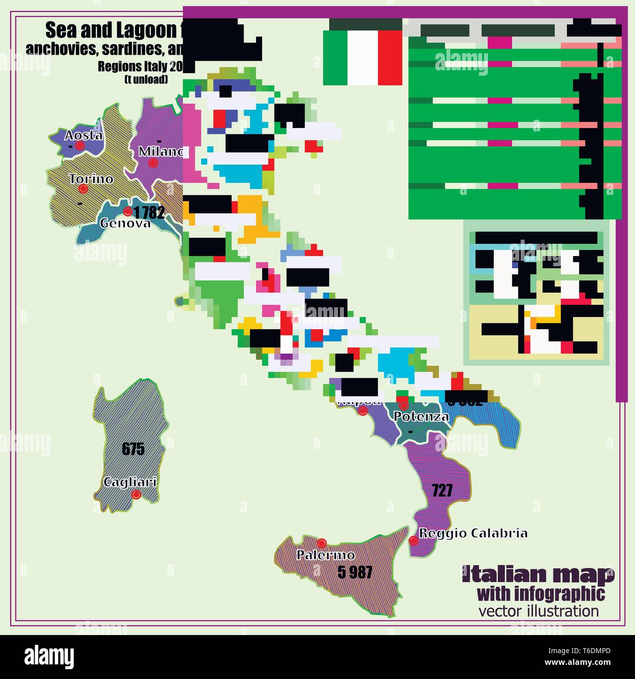 Map of Italy with infographic sea and lagoon fishing. Italy map with ...