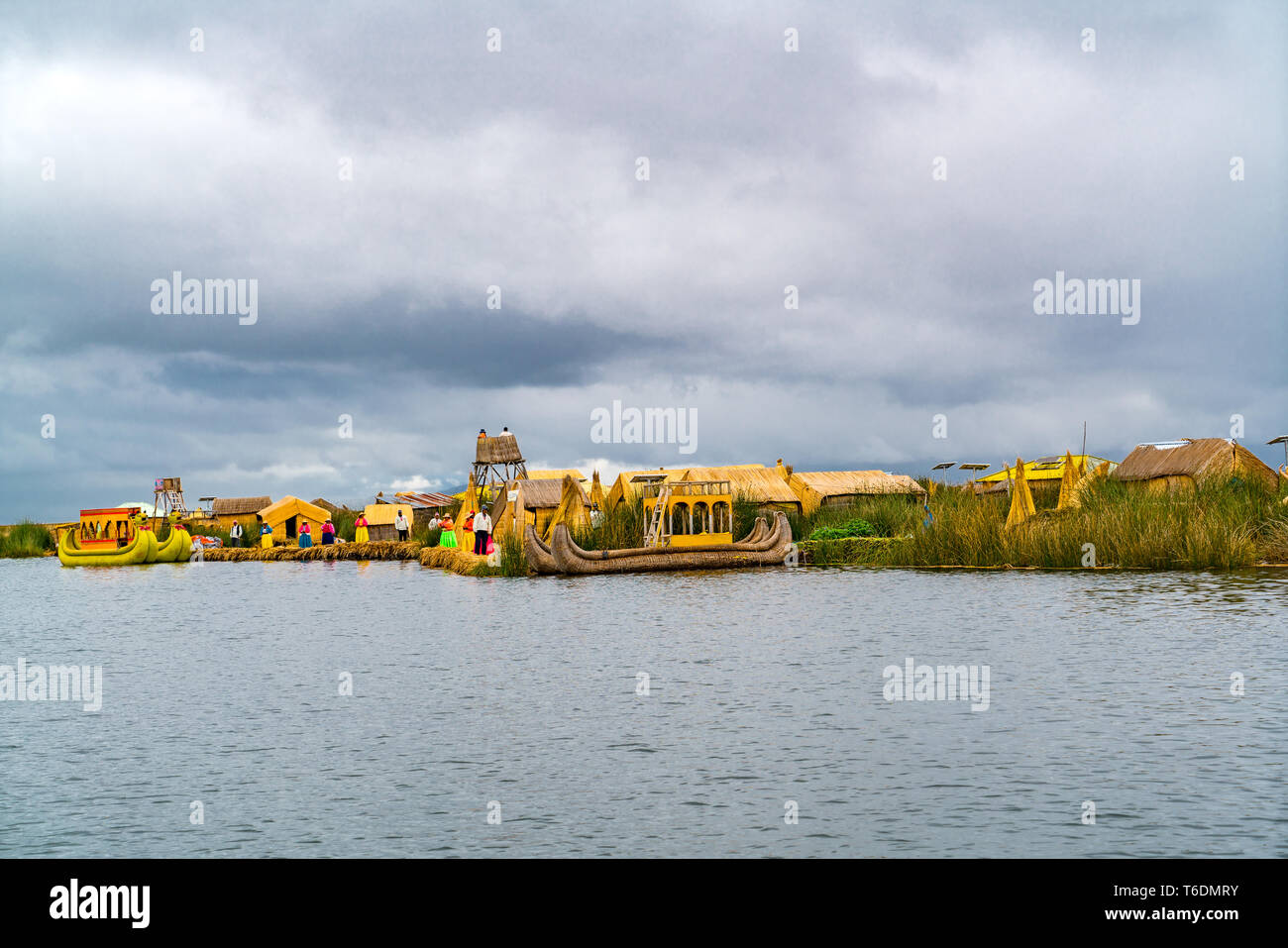 PUNO, PERU - FEBRUARY 1, 2016 : View of Floating Islands of Uros with ...