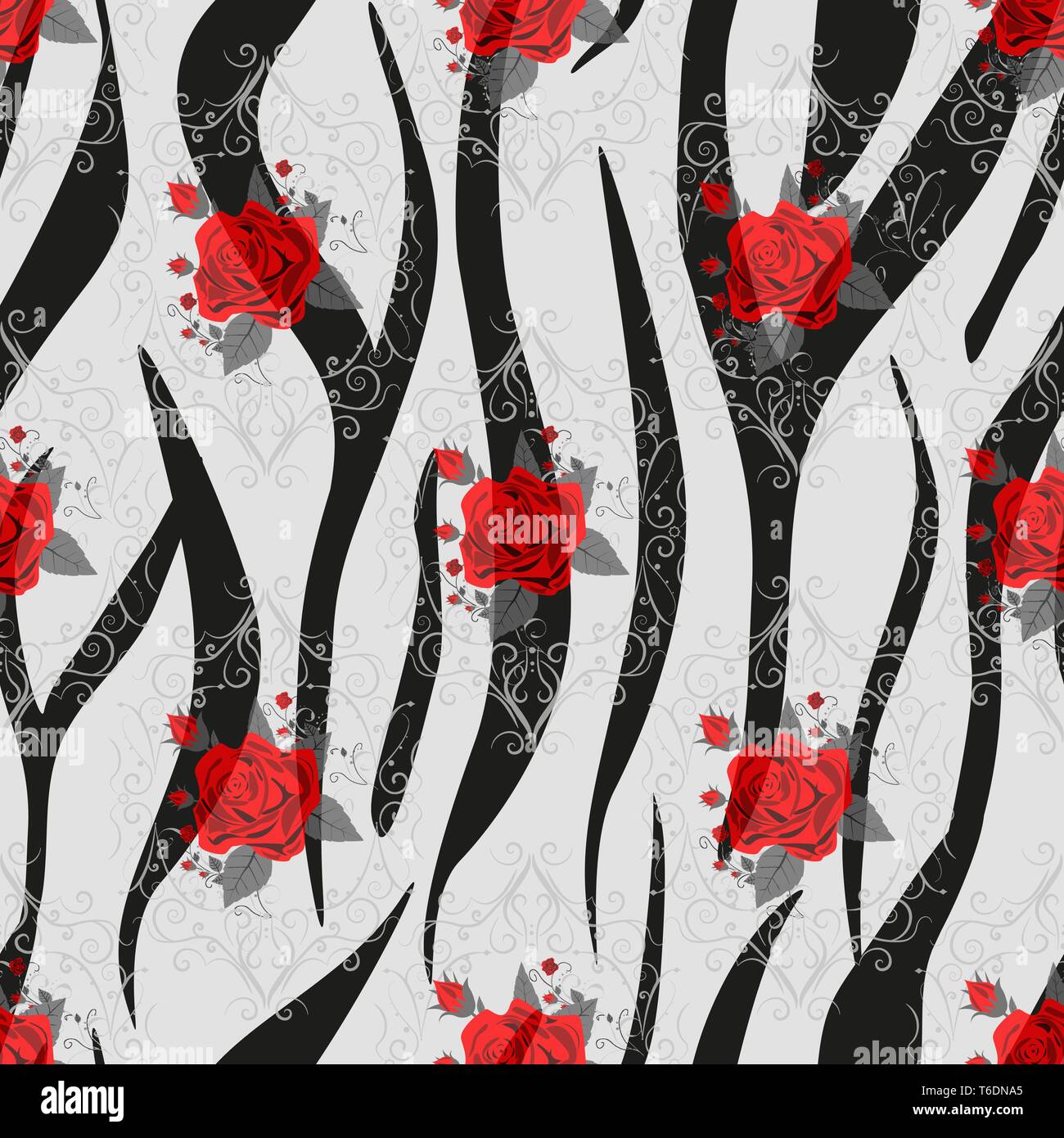 Zebra Stripes with red rose Flowers Seamless Pattern. Zebra print ...