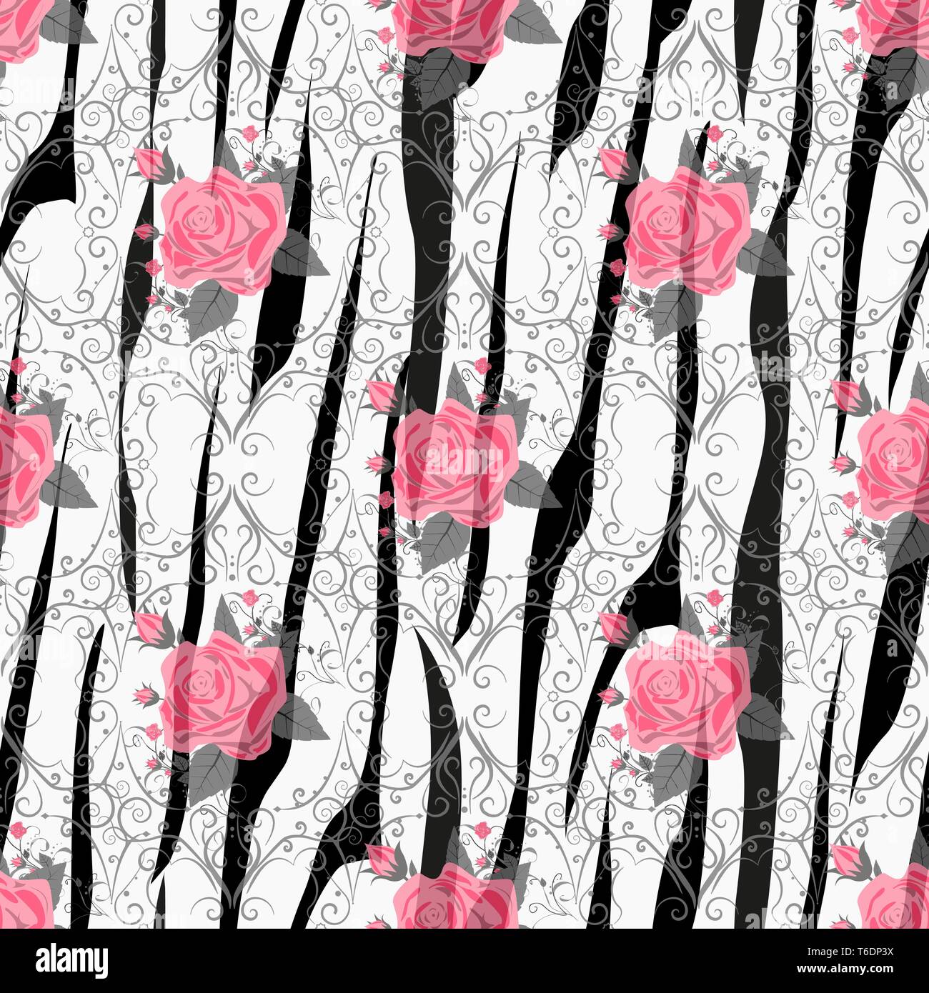Zebra Stripes with red rose Flowers Seamless Pattern. Zebra print ...