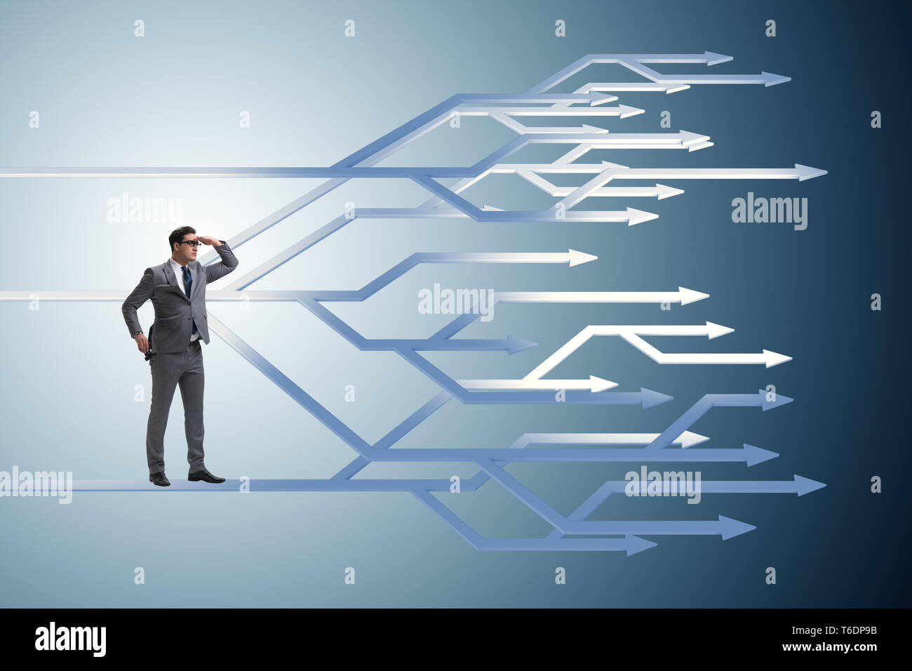 Businessman thinking of different career paths Stock Photo - Alamy