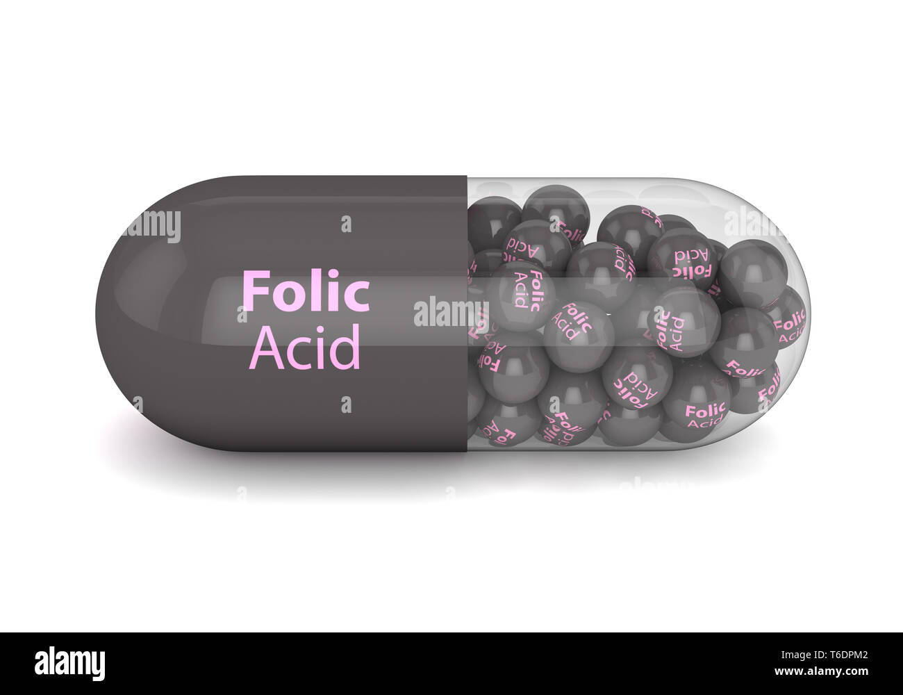 3d render of folic acid pill with granules isolated over white ...