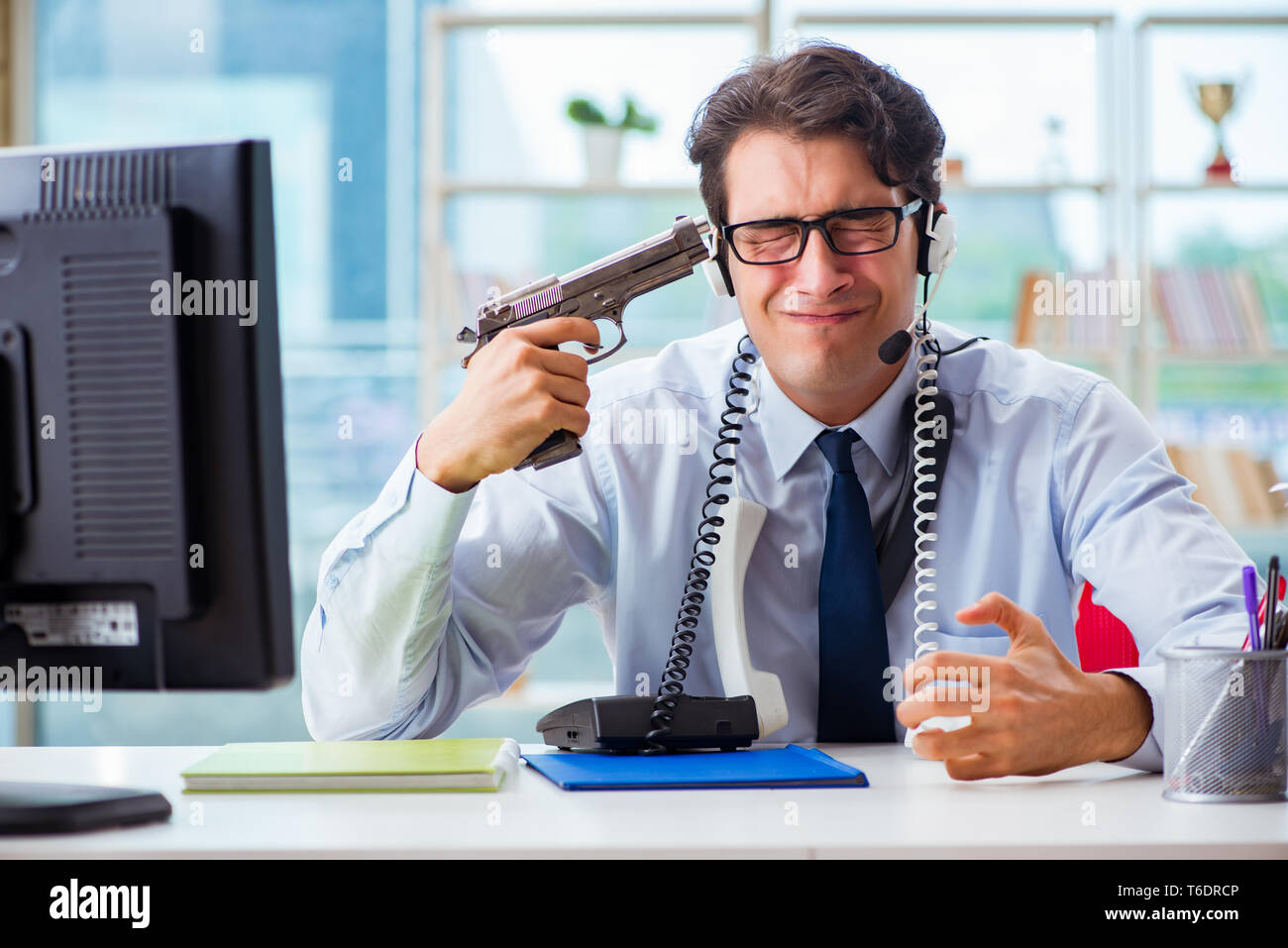 Call centre worker angry hi-res stock photography and images - Alamy