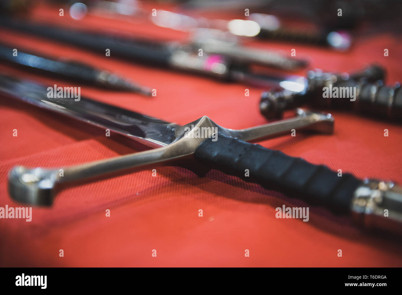 Detail of old long sword symbol of knight battle, selective focus on ...