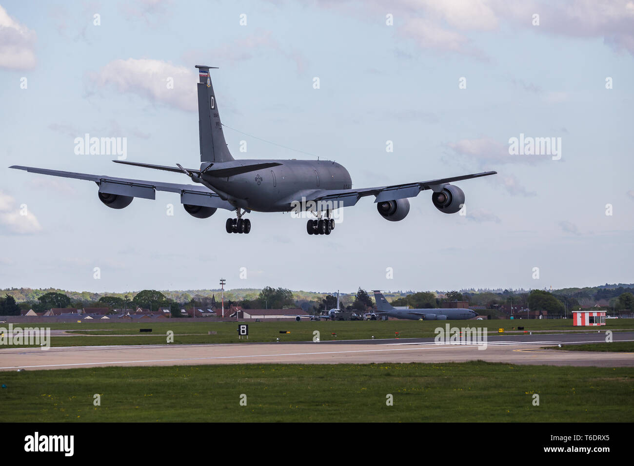 KC-135R Stratotanker of the 100th ARW, moments from touching down on the runway at RAF ...