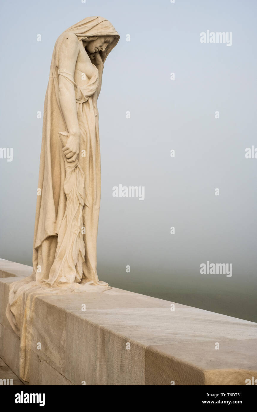 Mother Canada statue at the Canadian World War One Memorial, Vimy Ridge ...