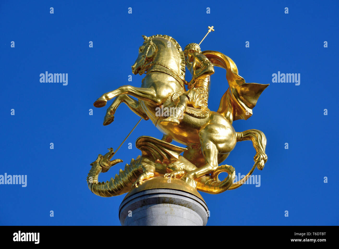 St. George golden statue at Freedom square, Tbilisi, Georgia Stock ...