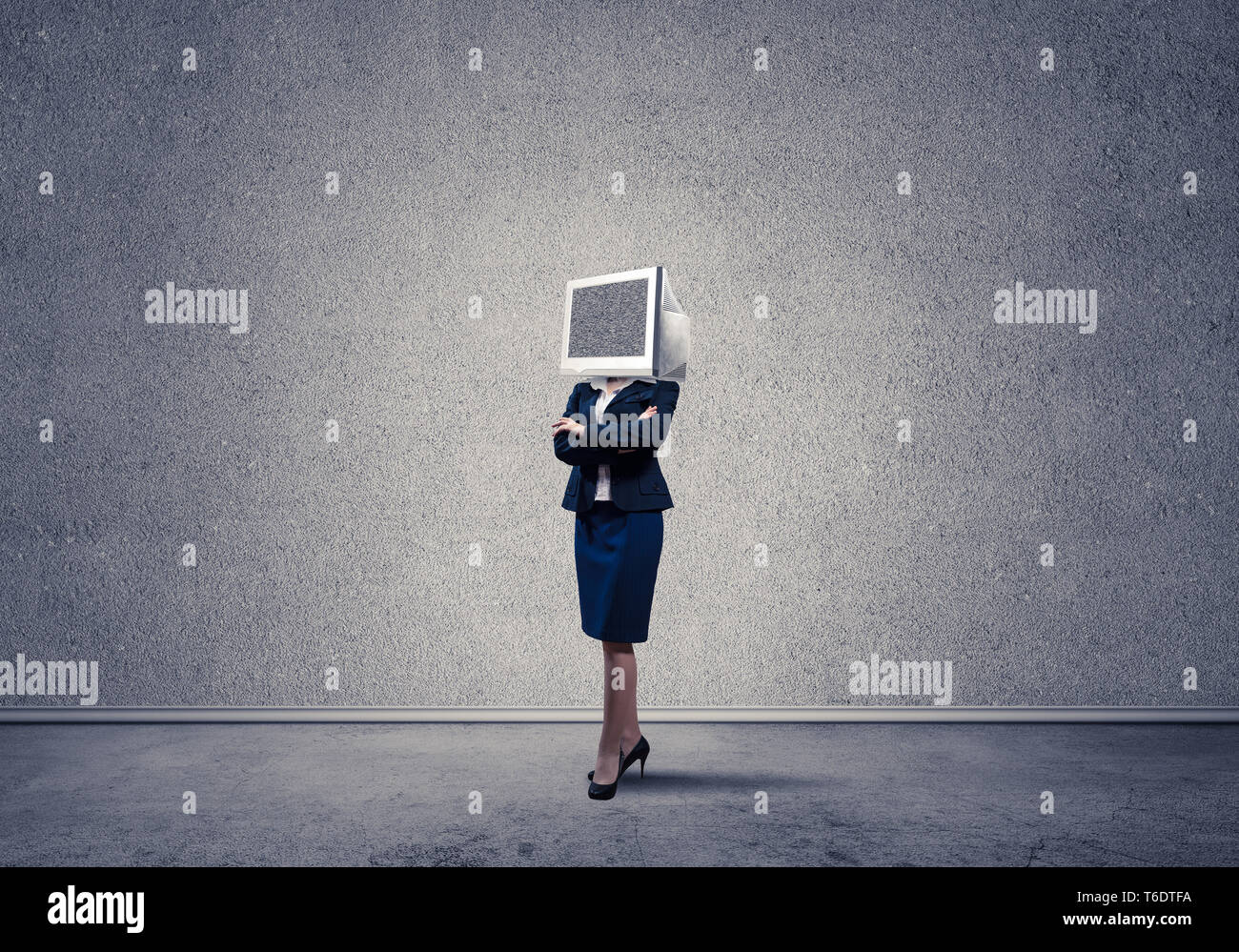 Business woman with monitor instead of head Stock Photo - Alamy