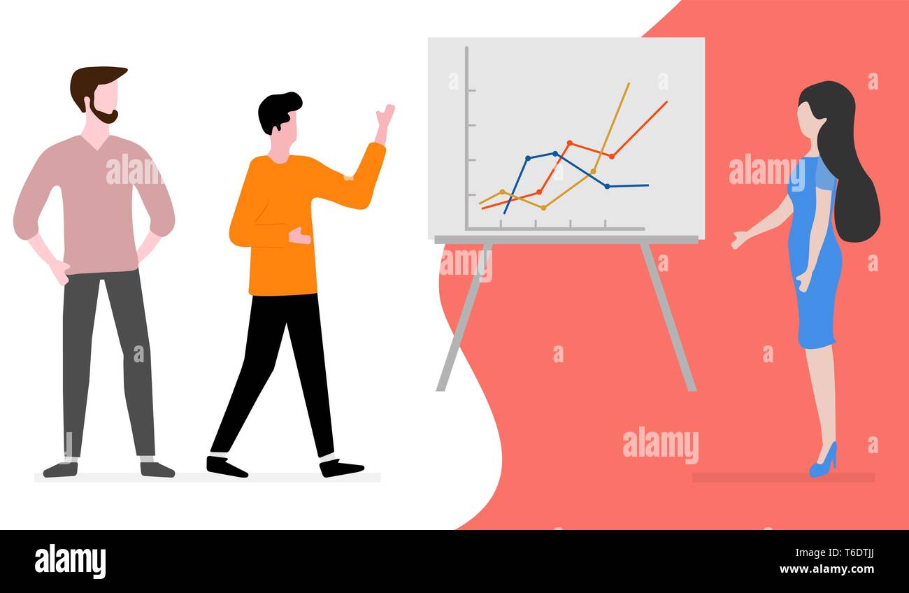 Vector illustration with people having business meeting. People discuss ...