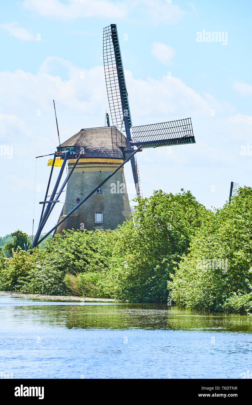 Netherlands rural lanscape with windmills at famous tourist site ...