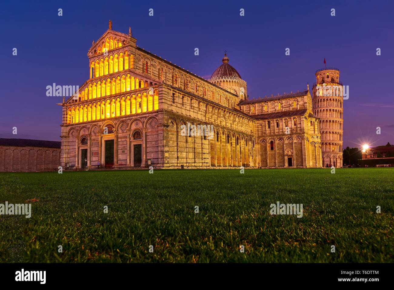 Pisa Cathedral and the Leaning Tower on Square of Miracles night ...