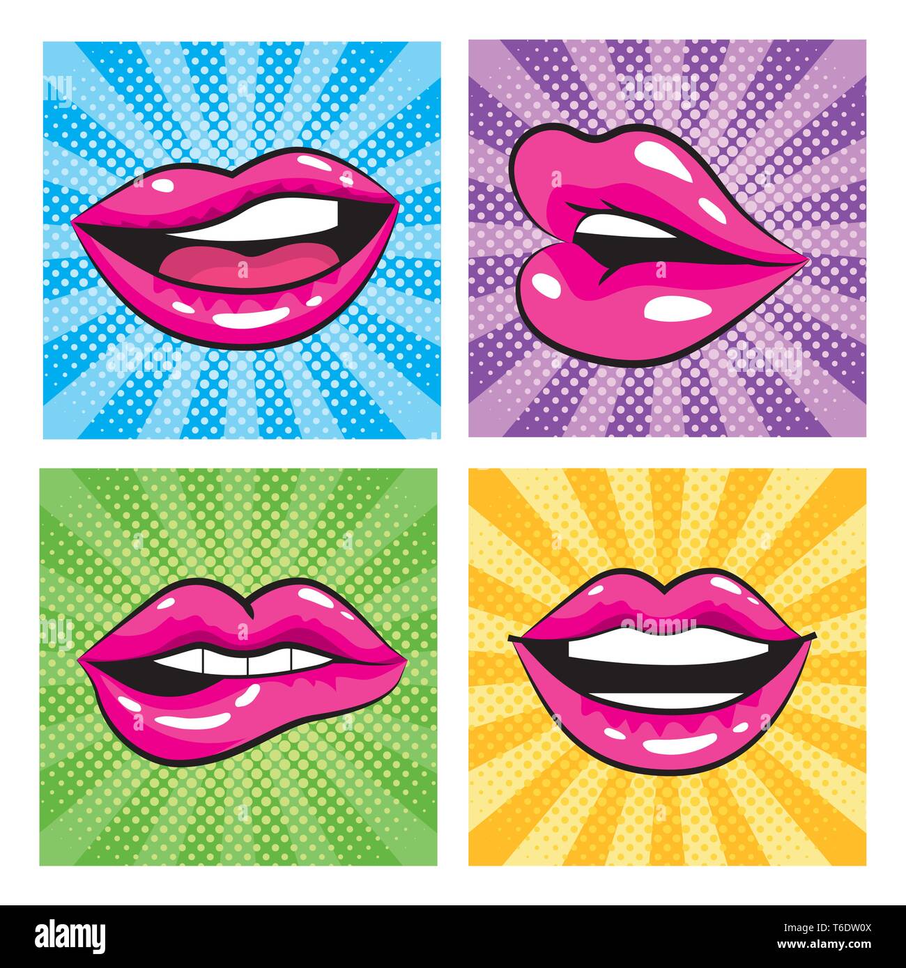 set mouth with teeth and tongue pop art design vector illustration ...