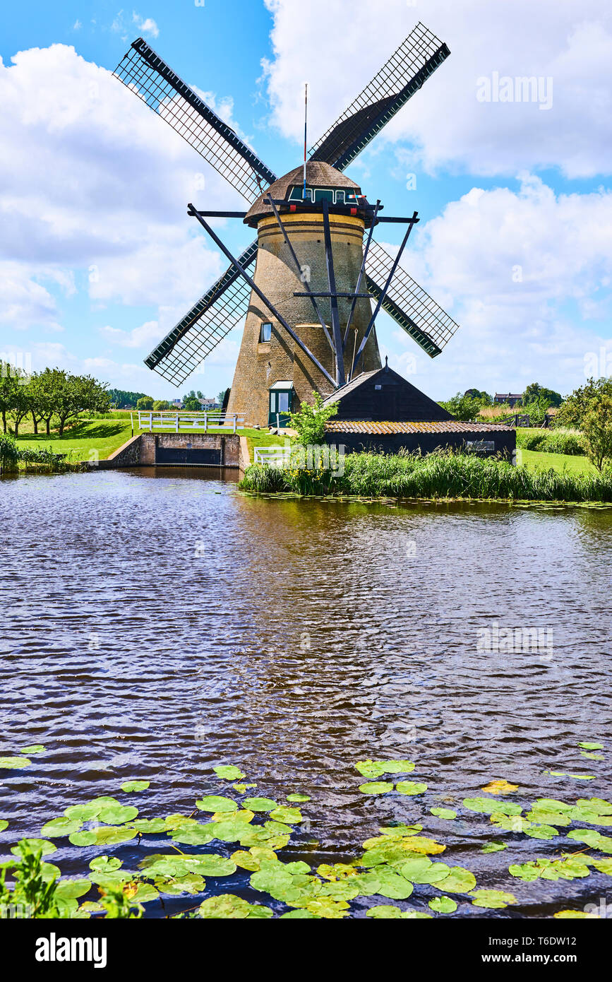 Netherlands rural lanscape with windmills at famous tourist site ...