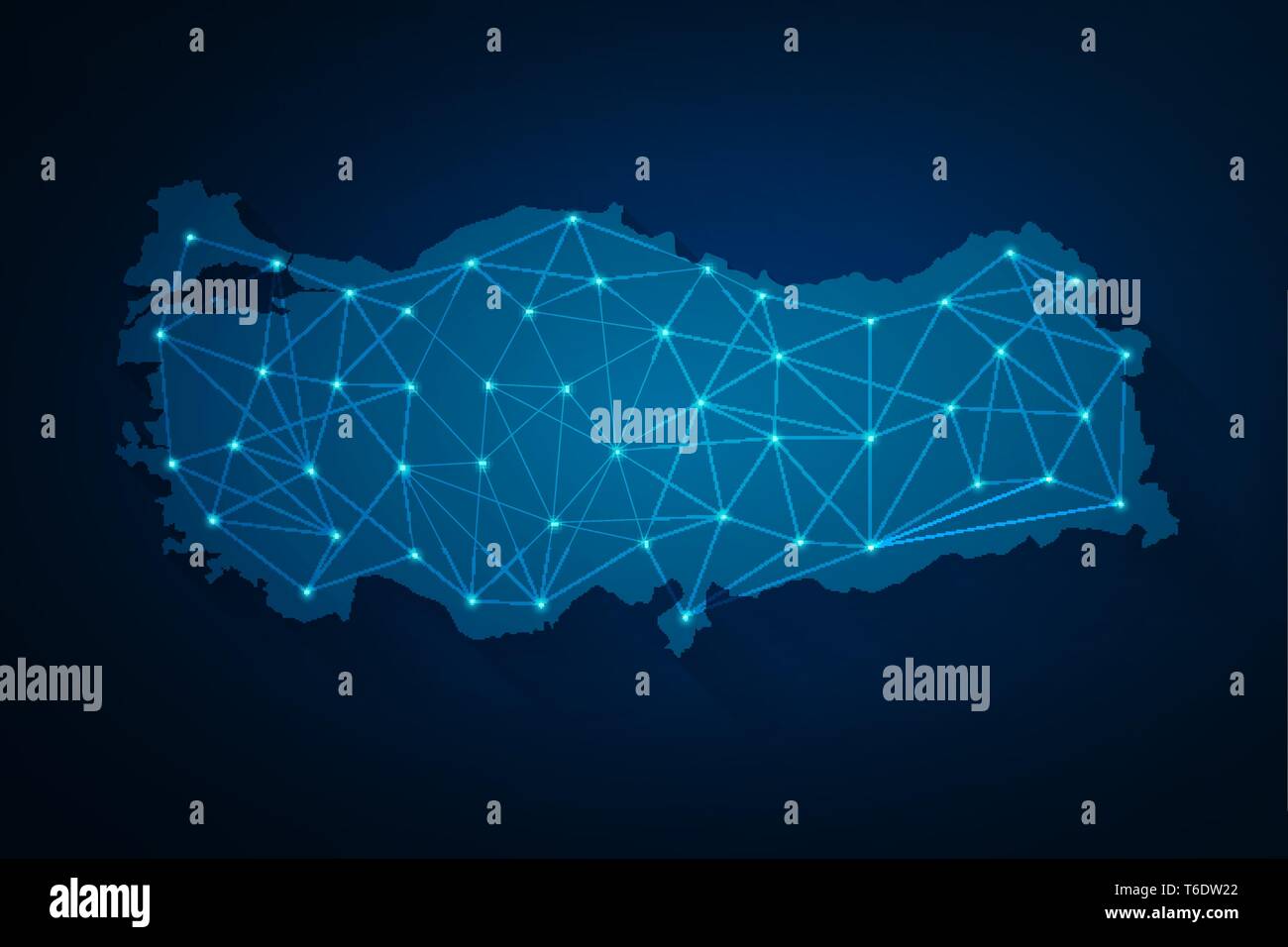 Global network connection. Blue Turkey map points and line composition ...