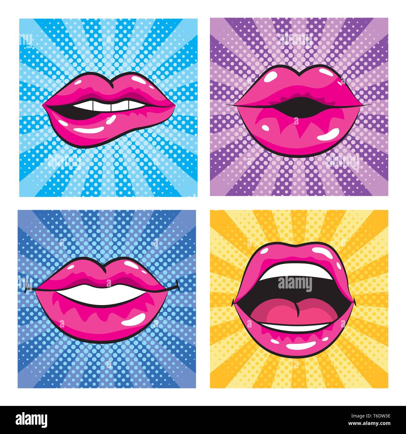 set pop art mouth with teeth and tongue vector illustration Stock ...