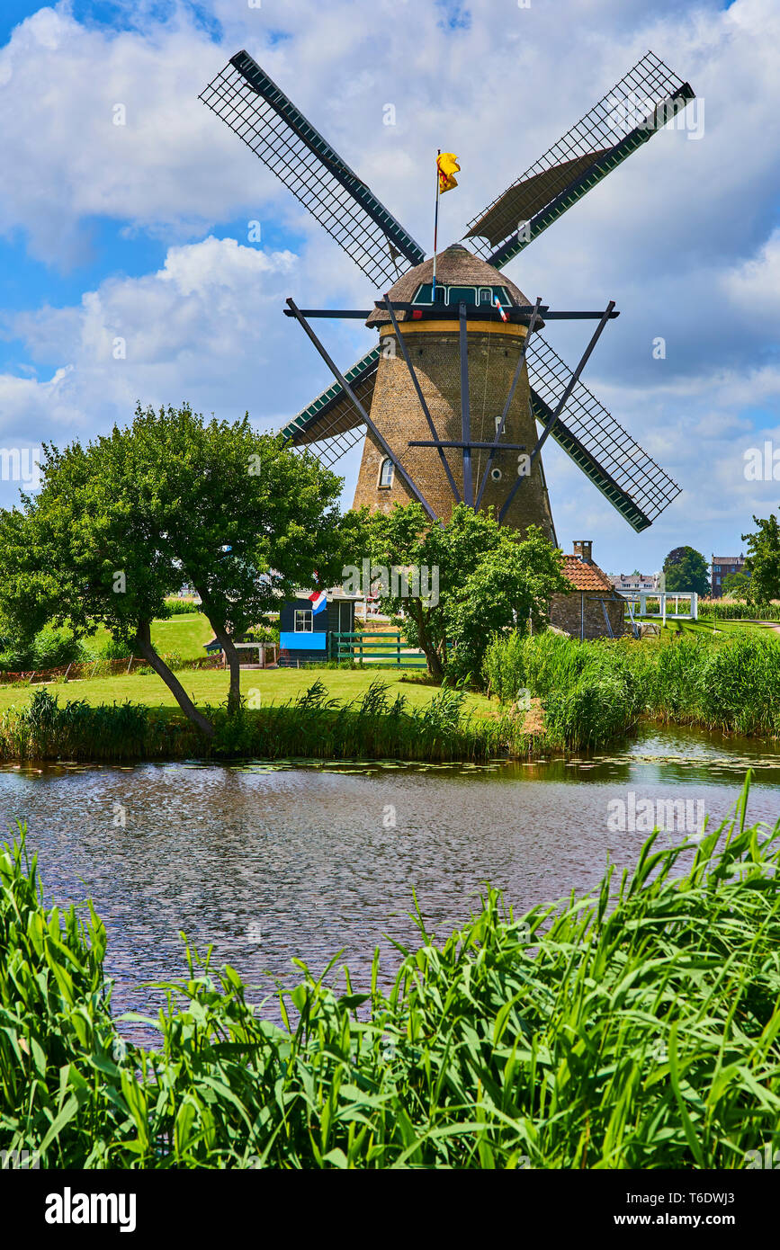 Netherlands rural lanscape with windmills at famous tourist site ...
