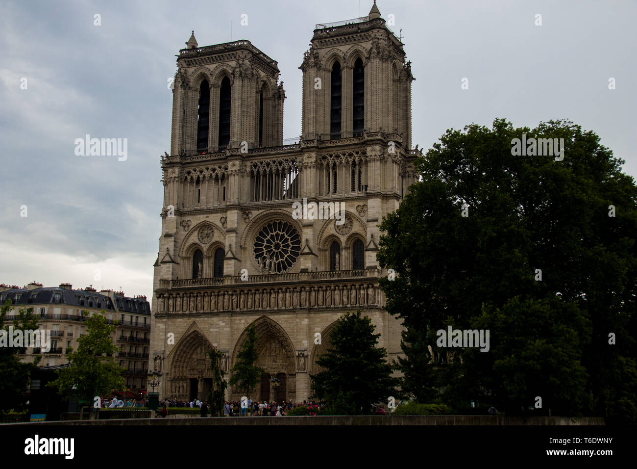 The towers of Notre Dame. Highlighted by the huge Rose window and a ...