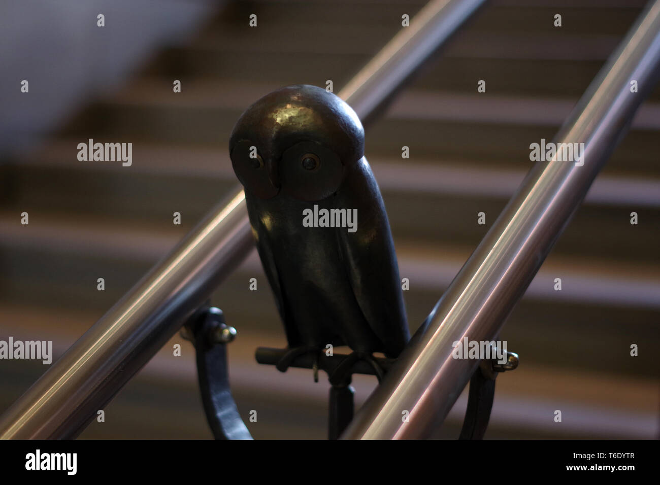 metal owl sculpture between the hand rails at the Kelvingrove Art ...