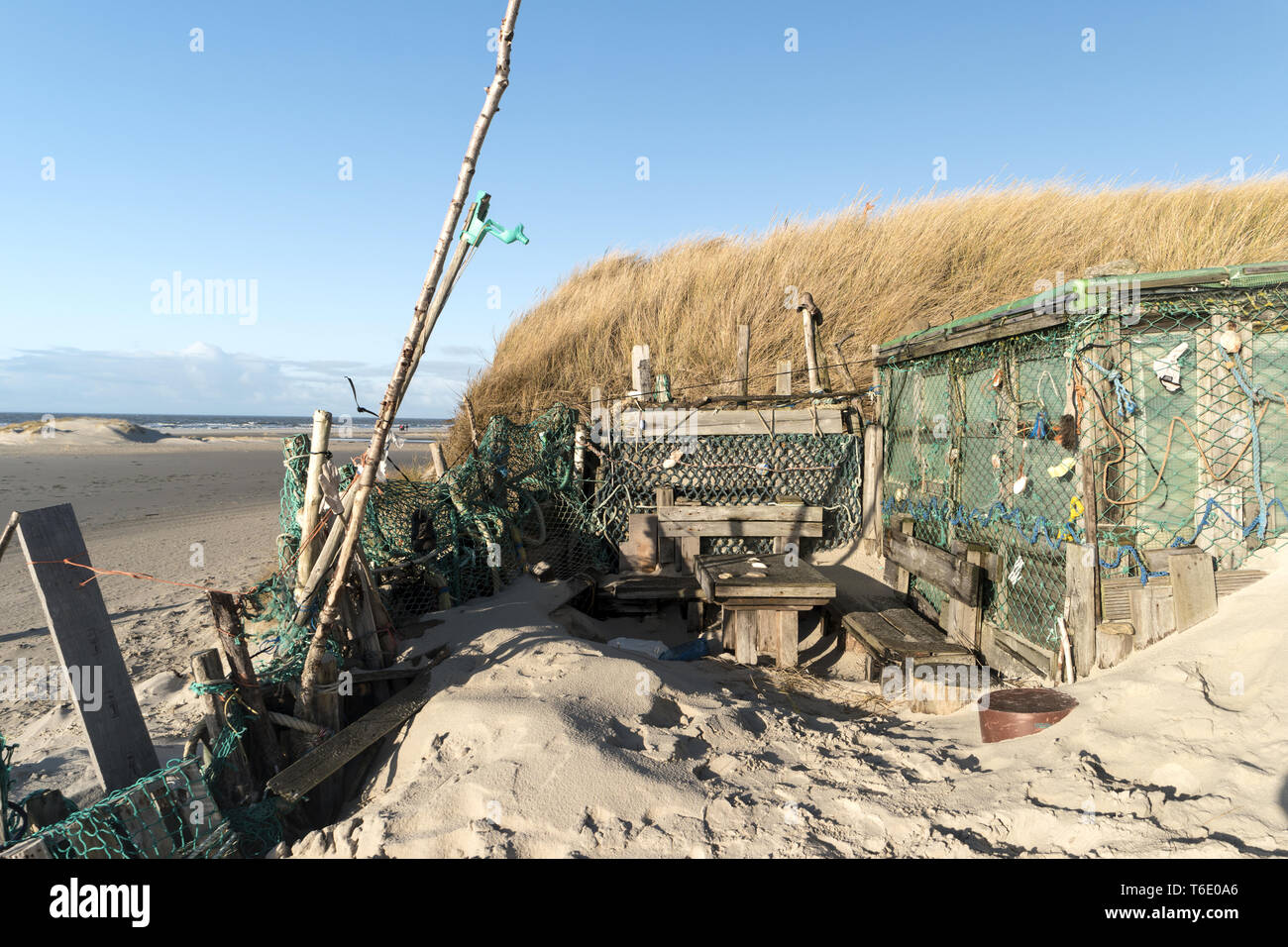 Beach Huts and other Objects out of Flotsam and Jetsam Stock Photo - Alamy