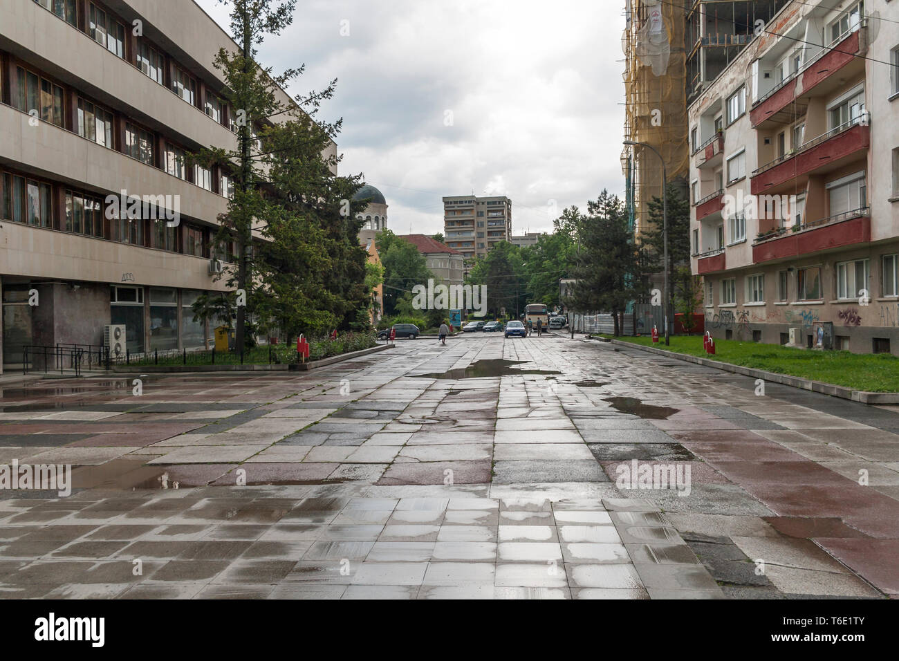 YAMBOL, BULGARIA - MAY 3, 2008: Building and street at the center of ...