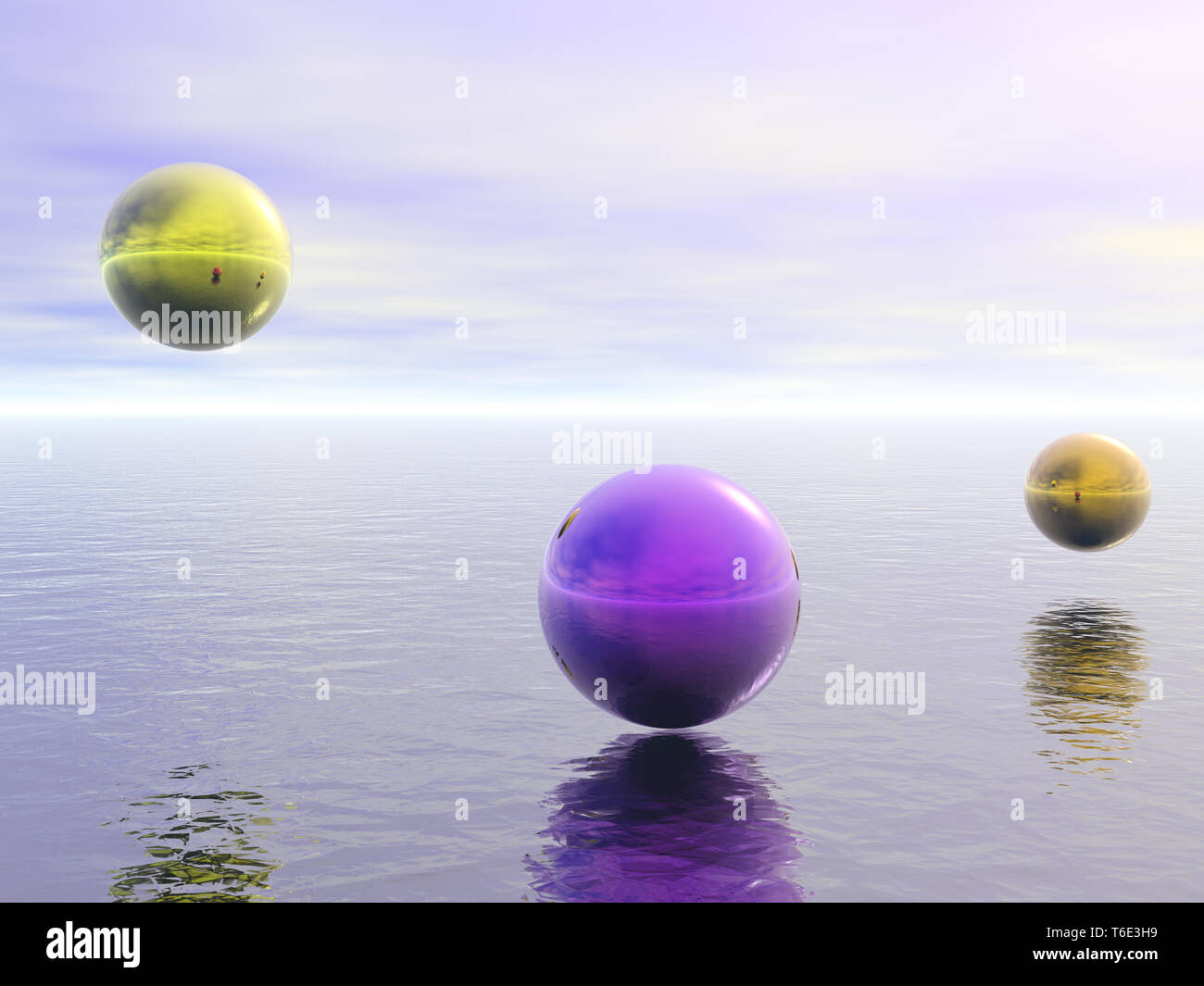 Colorful spheres hovers over water surface Stock Photo - Alamy