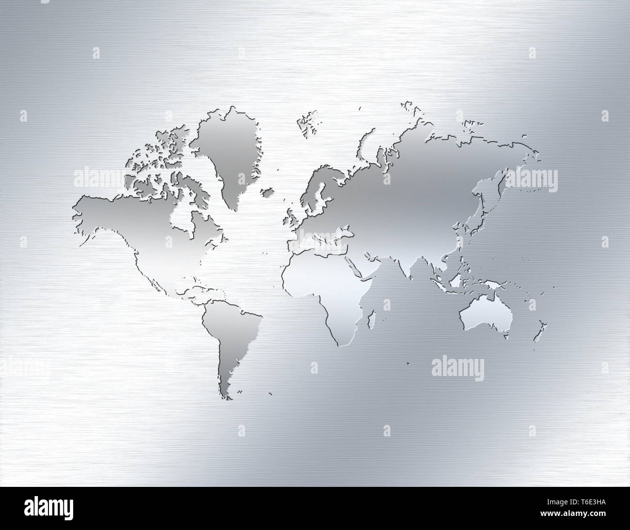 World map on aluminium background Stock Photo - Alamy