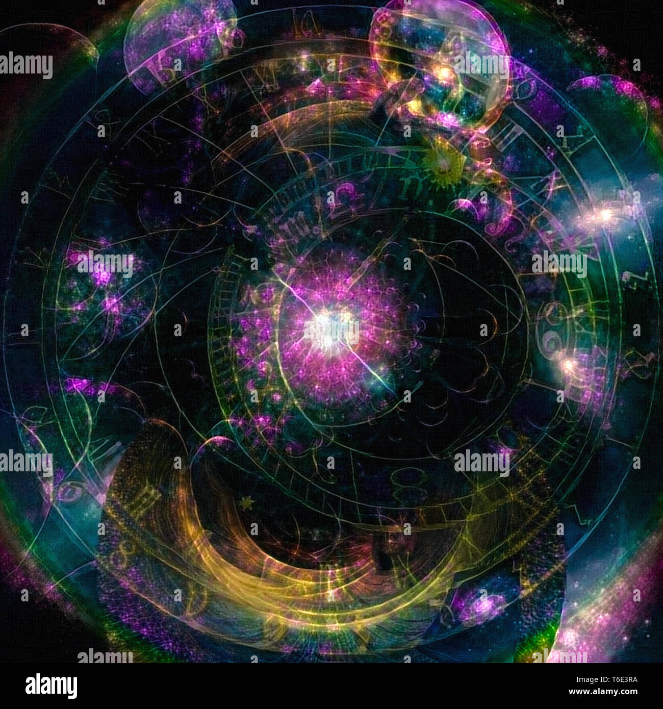 Vivid abstract painting. Astronomical clock and endless spaces Stock ...