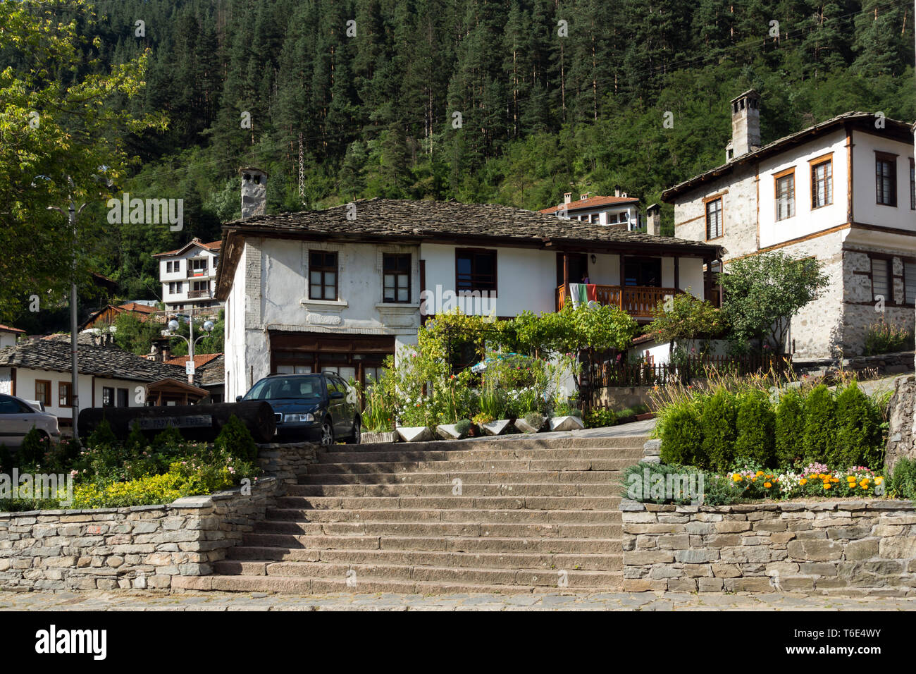 SHIROKA LAKA, BULGARIA - AUGUST 14, 2018: Nineteenth century houses in ...