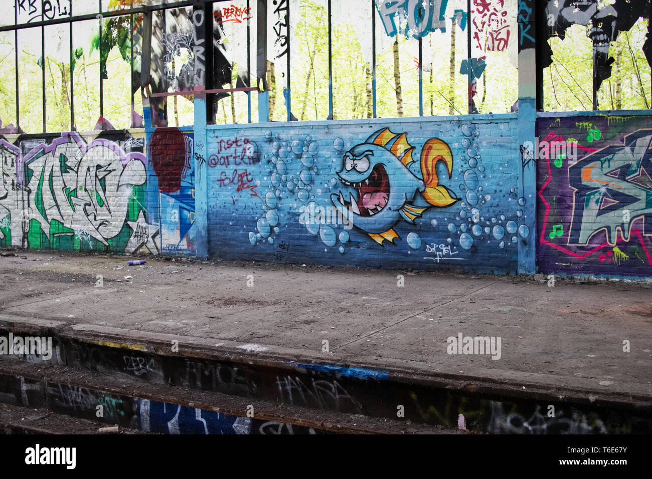 Graffiti Art in a Lost Place in an old train station (Dortmund, Germany ...
