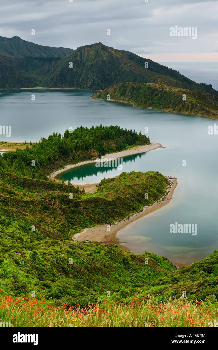 Panoramic view of natural landscape in the Azores, wonderful island of ...
