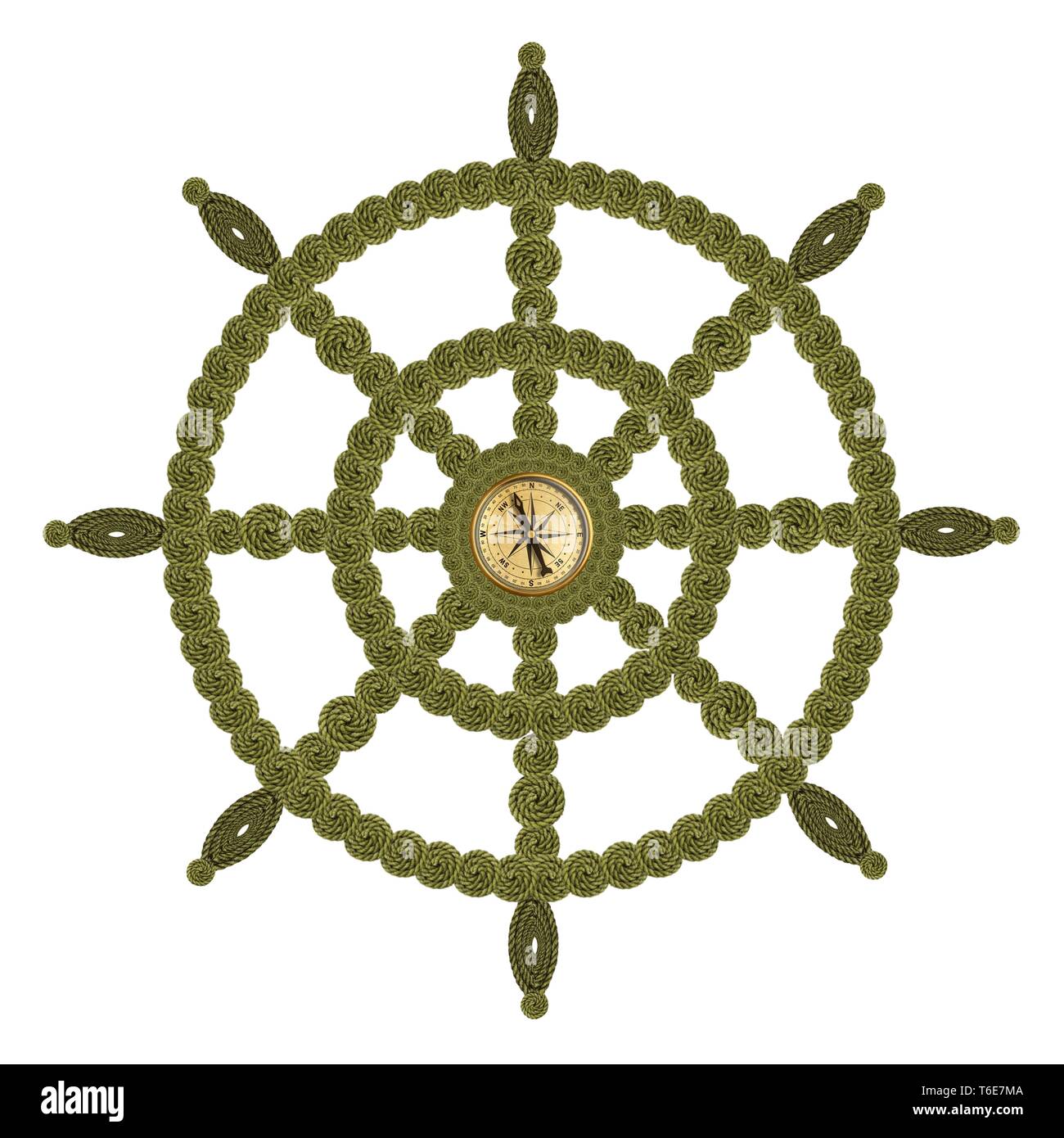 Compass and steering wheel Stock Photo - Alamy