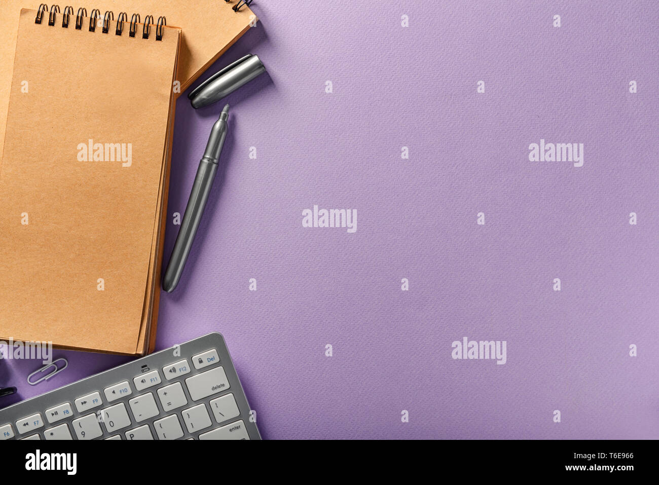 Workplace with stationery and keyboard on table. Top view Stock Photo ...