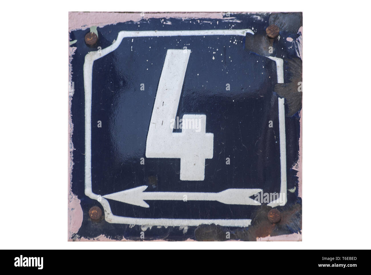Weathered enameled plate number 4 Stock Photo - Alamy