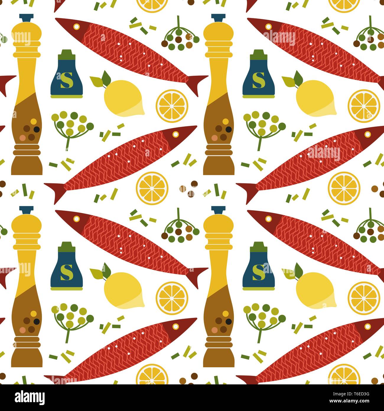 Flat hand drawn fish cooking icons seamless pattern Stock Vector Image ...