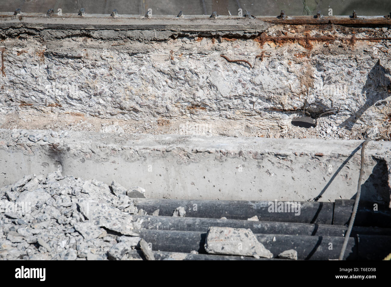 Damaged concrete structures. Bridge in bad and emergency condition ...