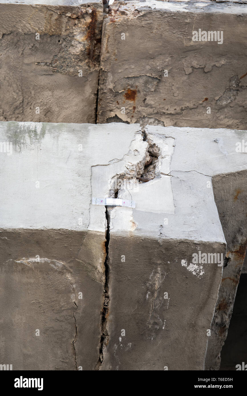 Damaged concrete structures. Bridge in bad and emergency condition ...