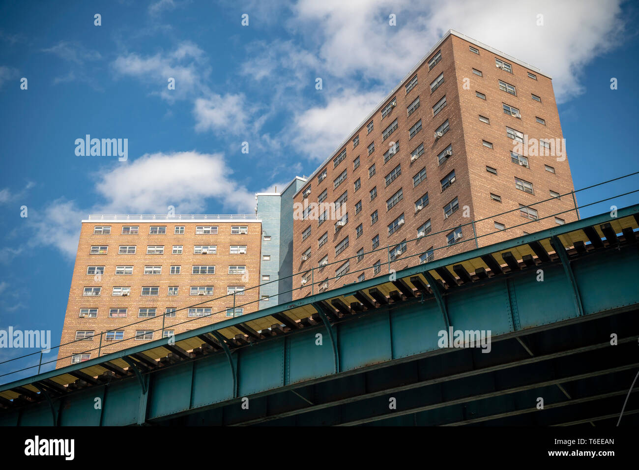 Manhattanville housing project in Harlem in New York with the IRT ...