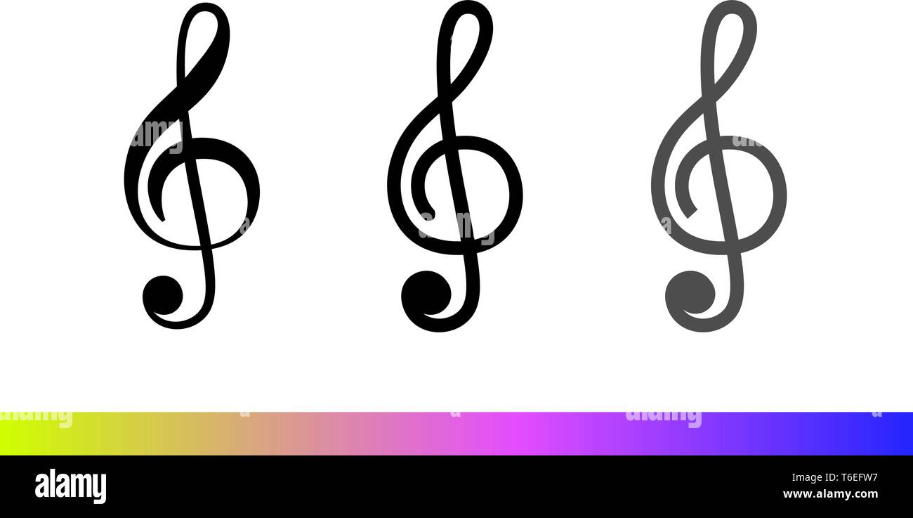 Treble clef musical key vector black icon set. Isolated on white ...