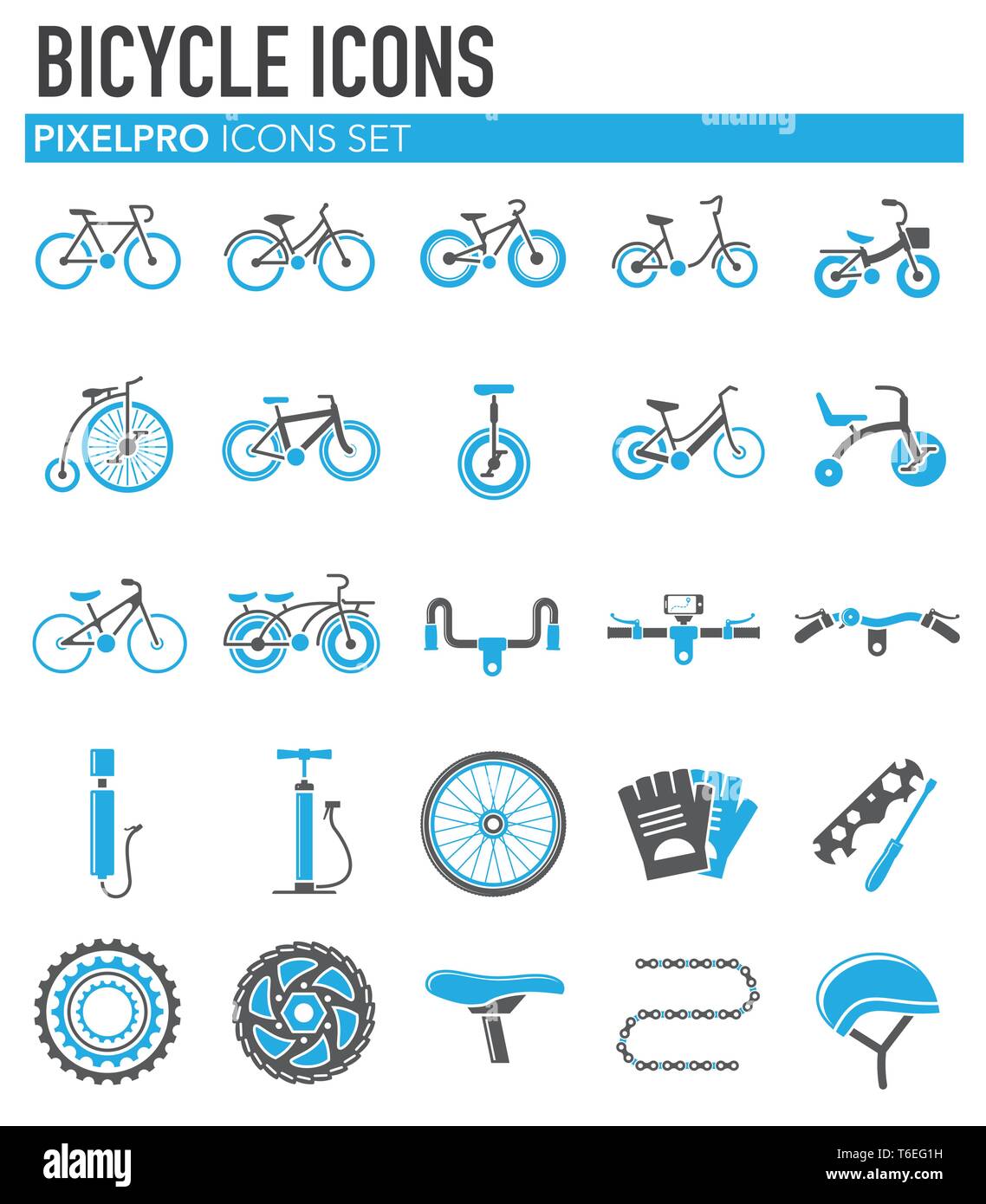 Bicycle related icons set on white background for graphic and web ...