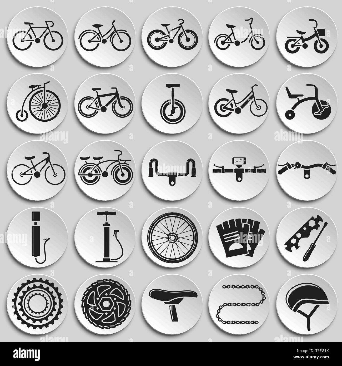 Bicycle related icons set on plates background for graphic and web ...