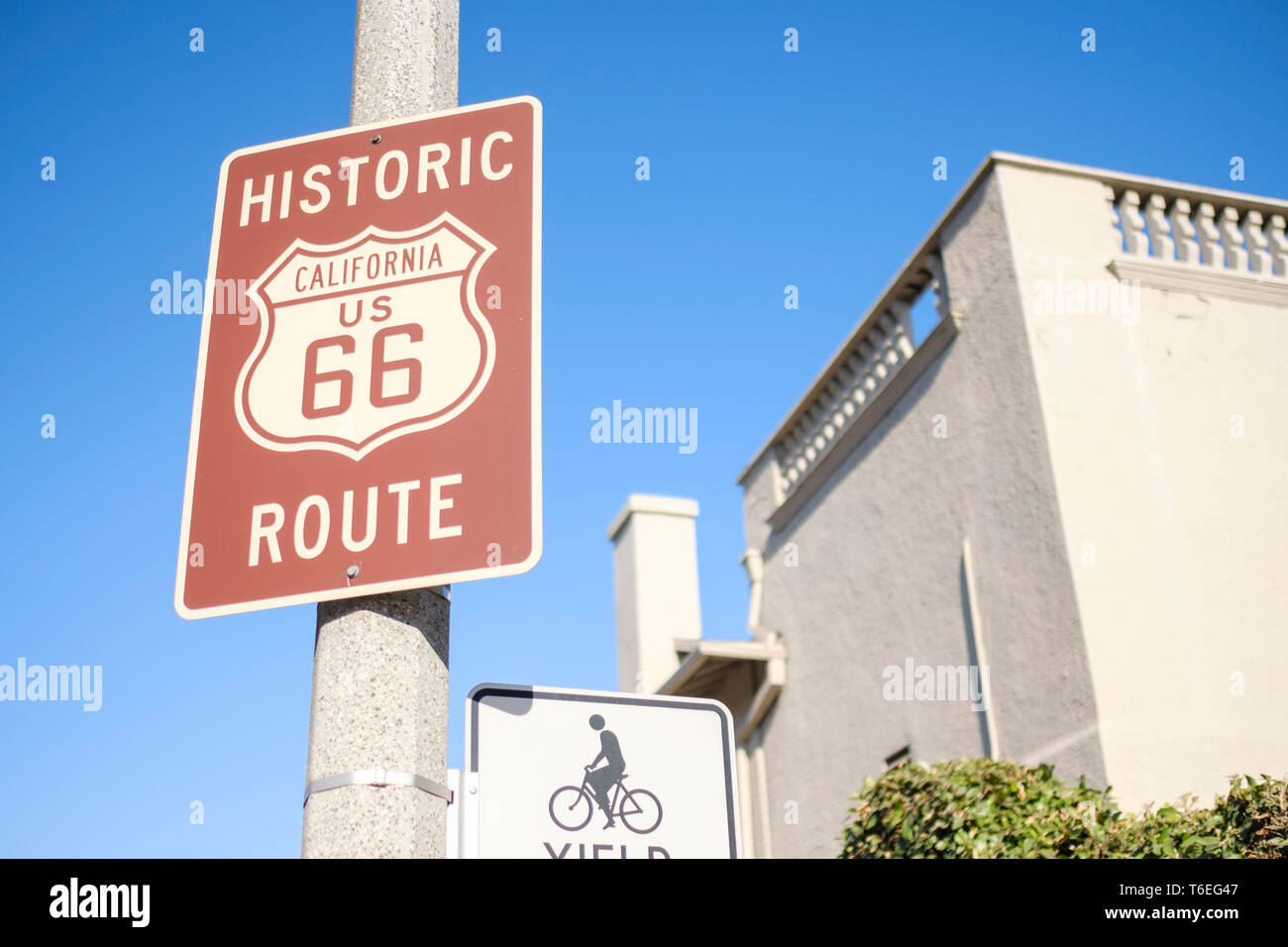Historic Old Route 66 traffic sign in Los Angeles, California, USA ...